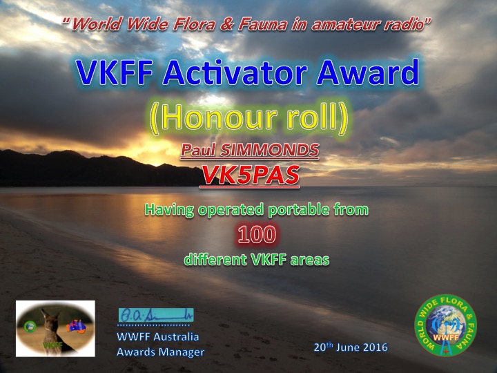VKFF Activator Honour Roll 100 | VK5PAS