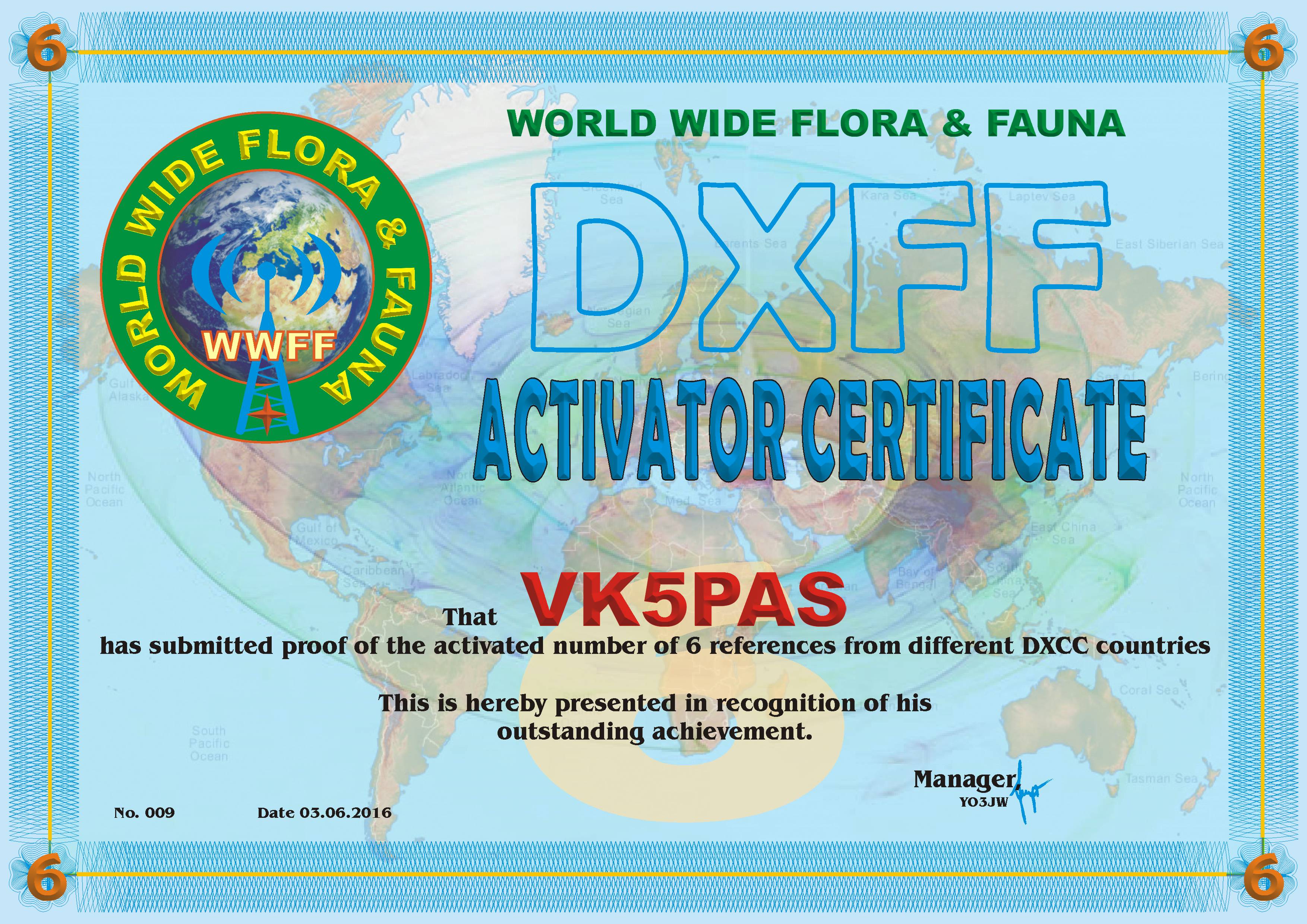 DXFF Activator certificate | VK5PAS