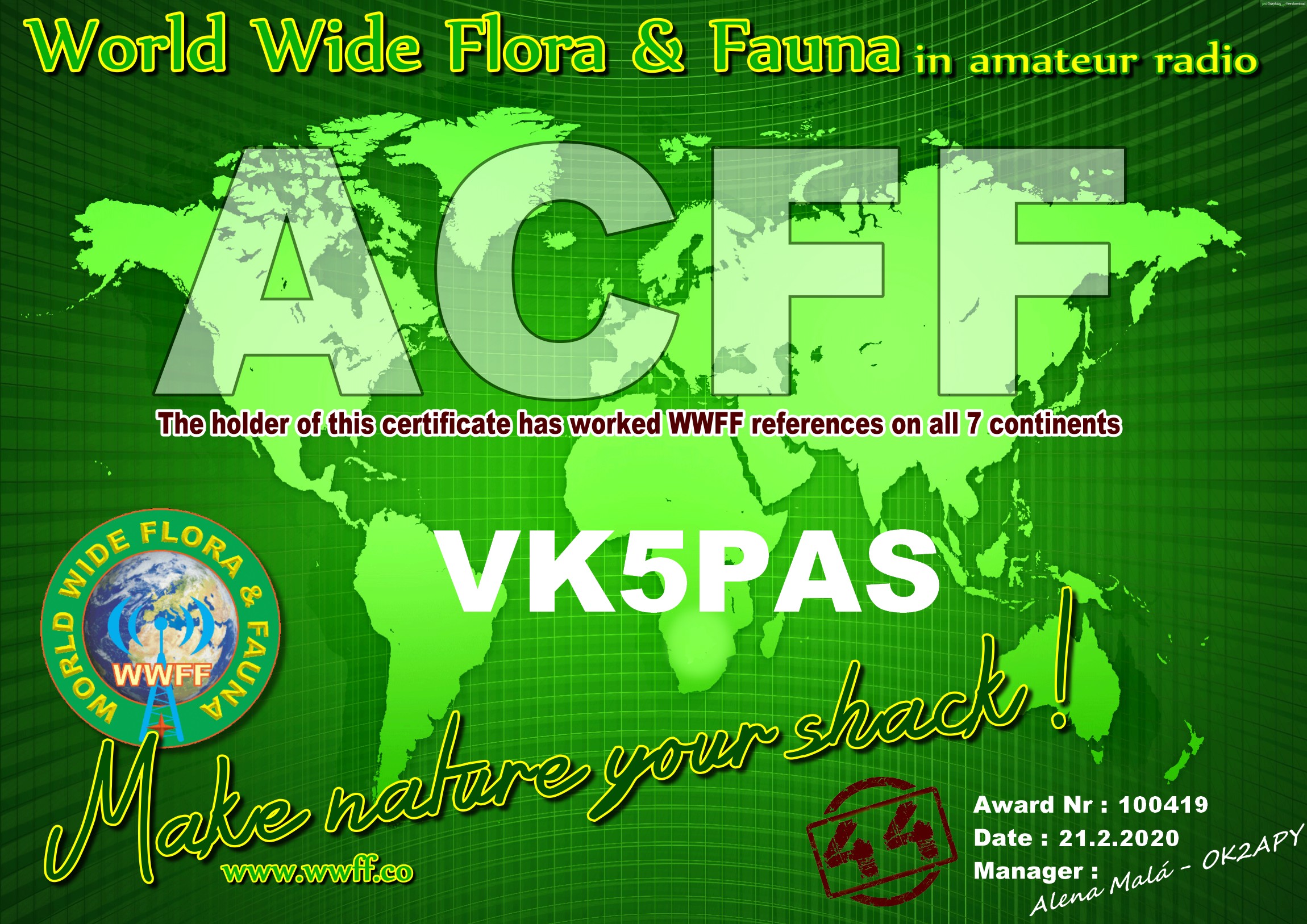 Global ACFF certificate | VK5PAS