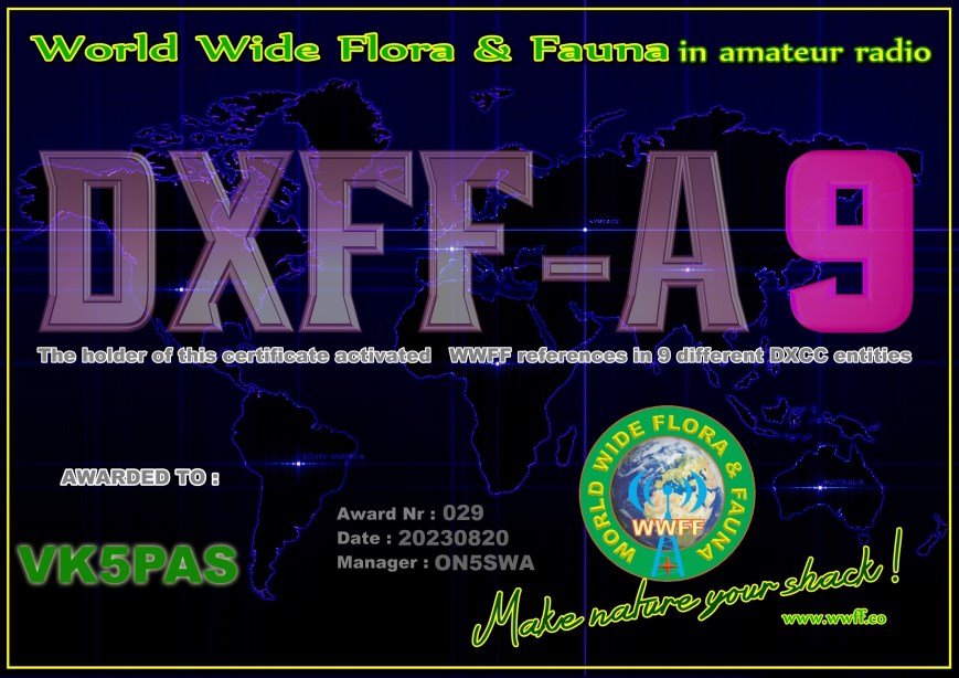DXFF-A9 certificate | VK5PAS