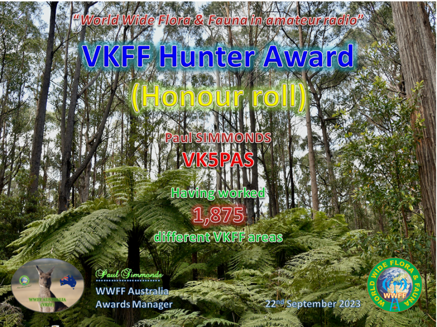 Two new VKFF Hunter Honour Roll certificates | VK5PAS